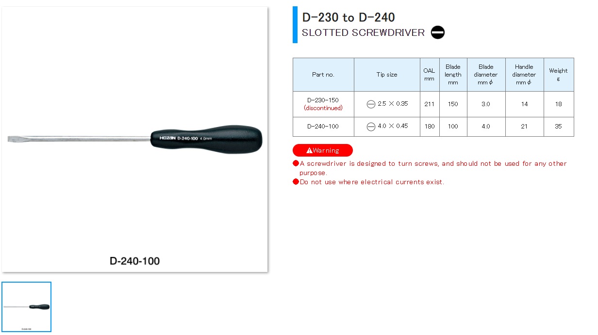 Ichiban Precision Sdn Bhd - Hozan - Hozan SLOTTED SCREWDRIVER